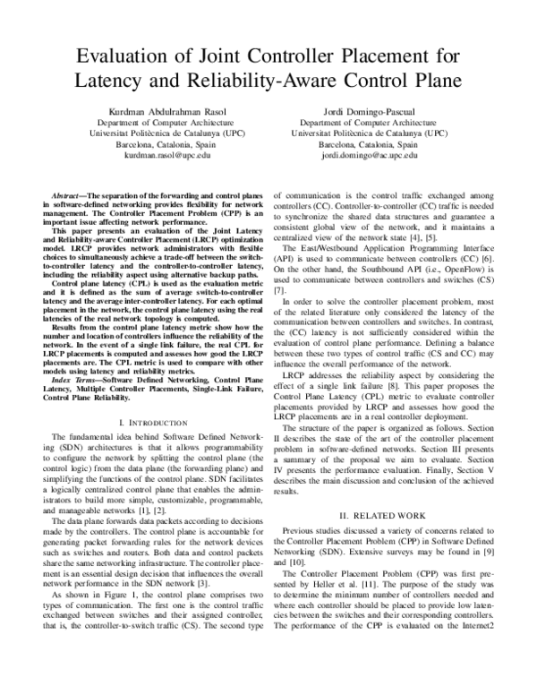 (PDF) Evaluation of Joint Controller Placement for Latency and ... (PDF) Evaluation of Joint Controller Placement for Latency and ...