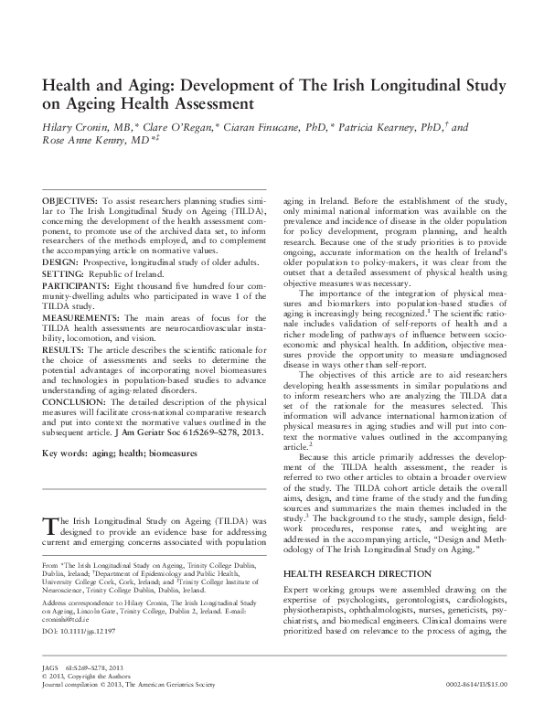 (PDF) Health and Aging: Development of The Irish Longitudinal Study on ...