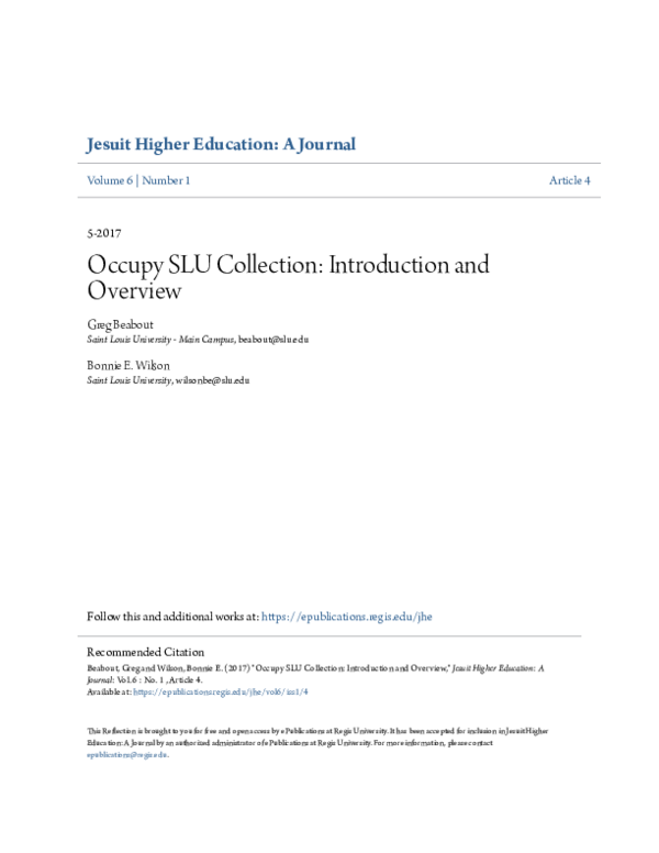(PDF) Occupy SLU Collection: Introduction and Overview