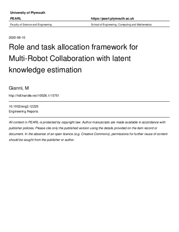 Pdf Role And Task Allocation Framework For Multirobot Collaboration With Latent Knowledge
