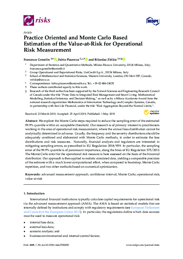 (PDF) Practice Oriented and Monte Carlo Based Estimation of the Value ...