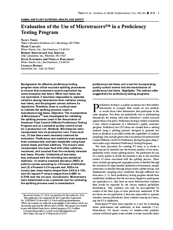 (PDF) Evaluation of the Use of Microtracers™ in a Proficiency Testing ...