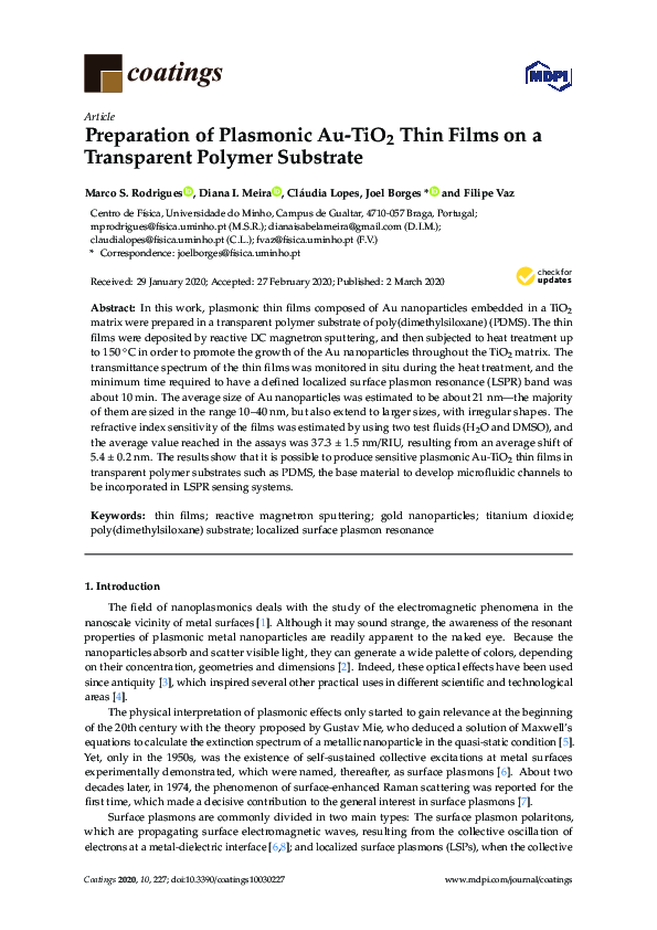 (PDF) Preparation of Plasmonic Au-TiO2 Thin Films on a Transparent ...