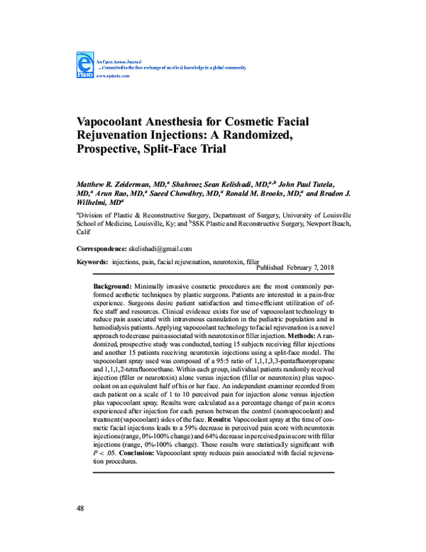 (PDF) Vapocoolant Anesthesia for Cosmetic Facial Rejuvenation ...