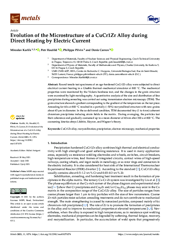 (PDF) Evolution of the Microstructure of a CuCr1Zr Alloy during Direct ...