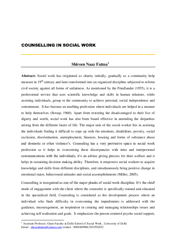 (PDF) COUNSELLING IN SOCIAL WORK