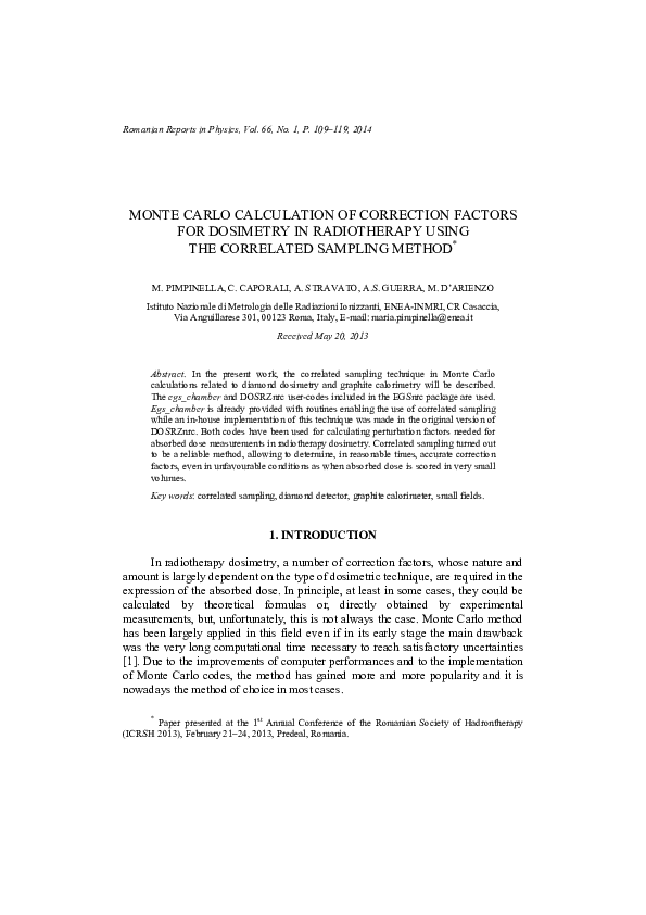 (PDF) Monte Carlo calculation of correction factors for dosimetry in radiotherapy using the ...