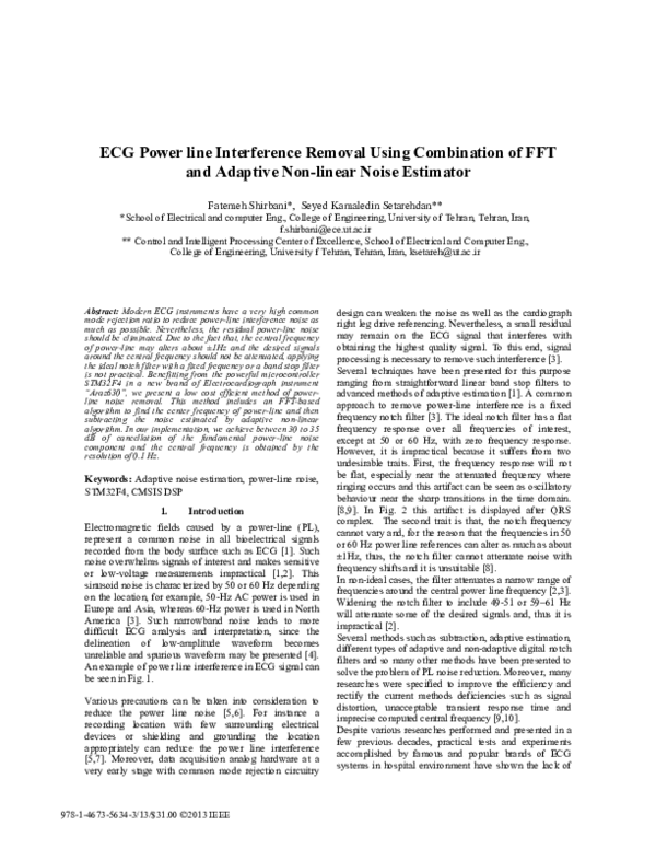 Pdf Ecg Power Line Interference Removal Using Combination Of Fft And