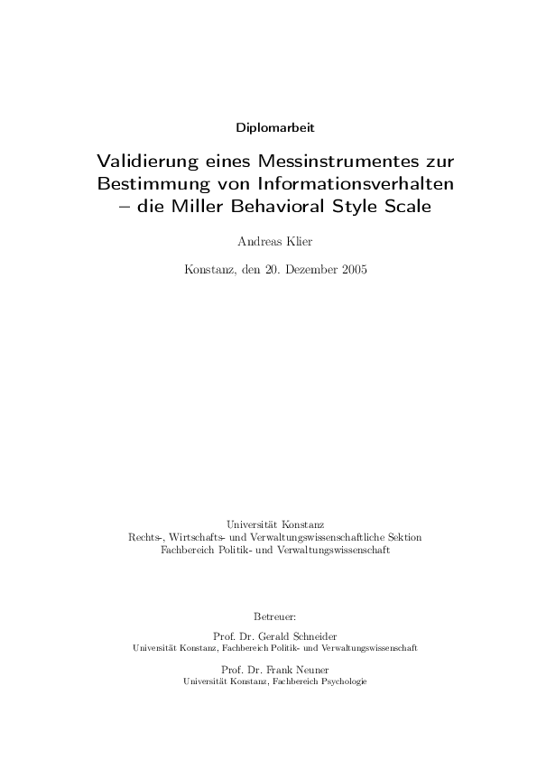 (PDF) Validierung eines Messinstrumentes zur Bestimmung von ...