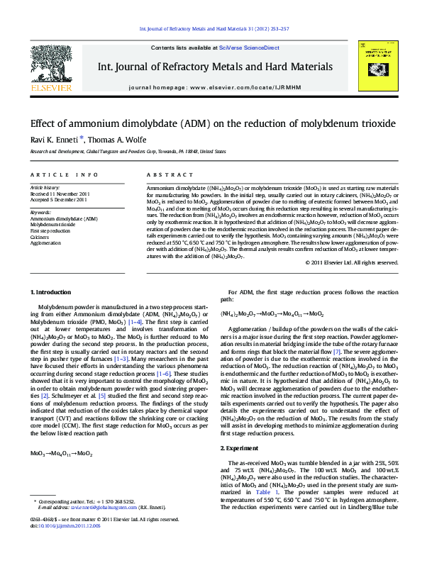 (PDF) Effect of ammonium dimolybdate (ADM) on the reduction of ...
