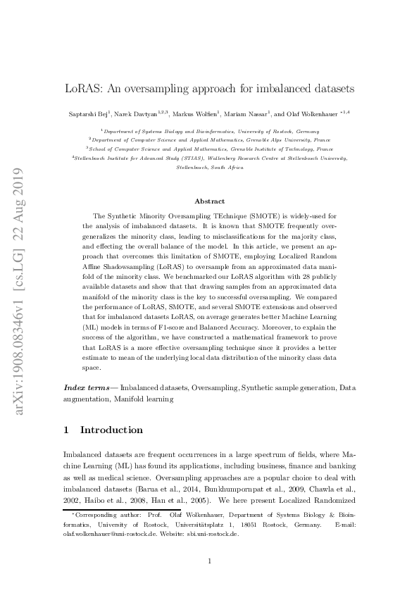 (PDF) LoRAS: An oversampling approach for imbalanced datasets