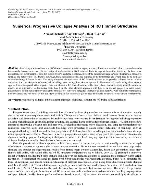 (PDF) Numerical Progressive Collapse Analysis of RC Framed Structures