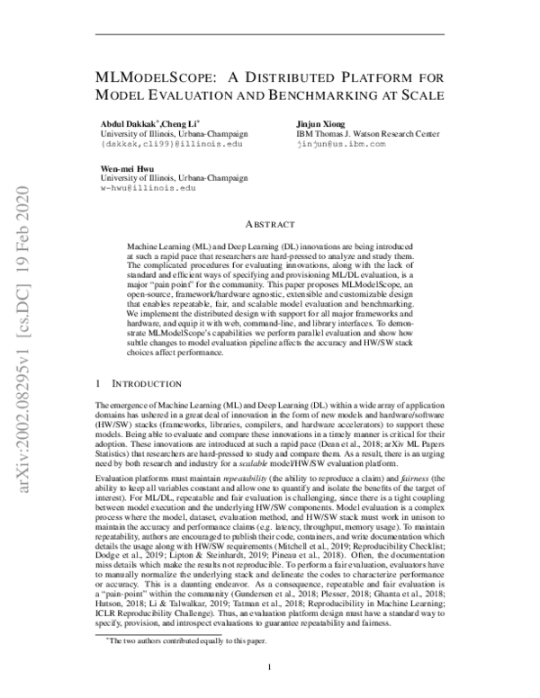 (PDF) MLModelScope: A Distributed Platform for Model Evaluation and Benchmarking at Scale