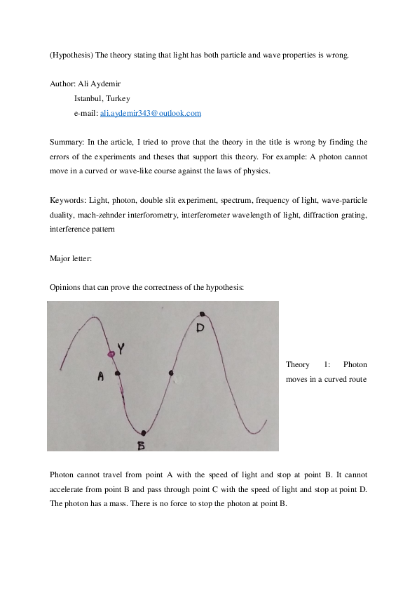 (PDF) (Hypothesis) The theory stating that light has both particle and ...