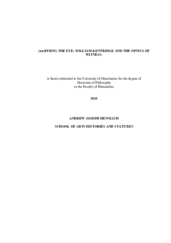 (PDF) (un)Fixing the Eye : William Kentridge and the optics of witness ...