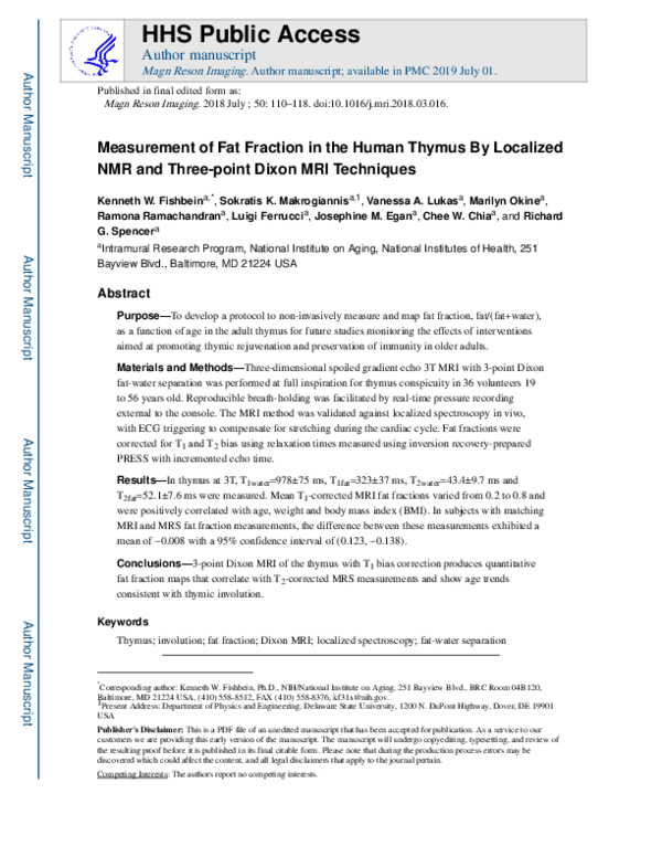 (PDF) Measurement of fat fraction in the human thymus by localized NMR ...