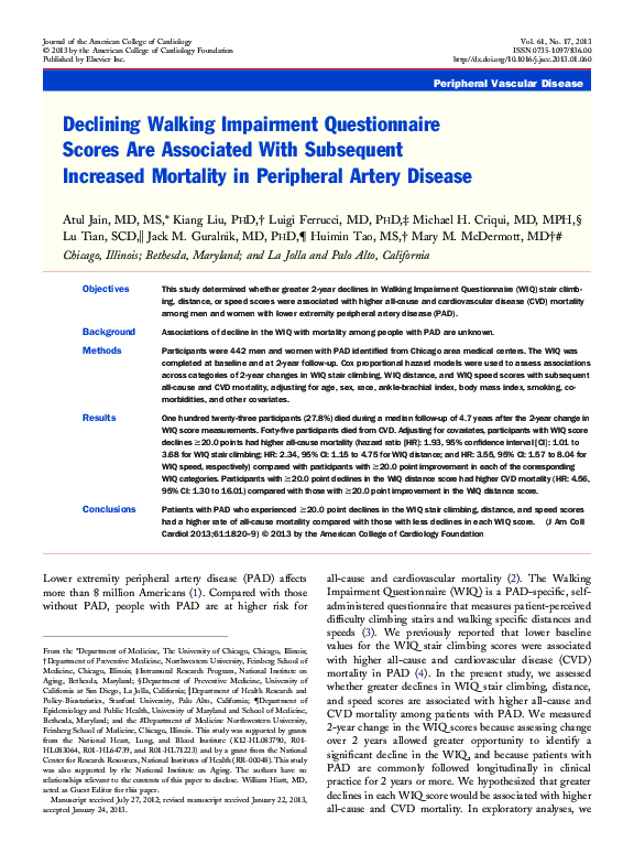 (PDF) Declining Walking Impairment Questionnaire Scores Are Associated ...
