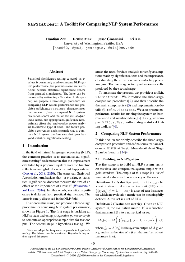(PDF) NLPStatTest: A Toolkit for Comparing NLP System Performance