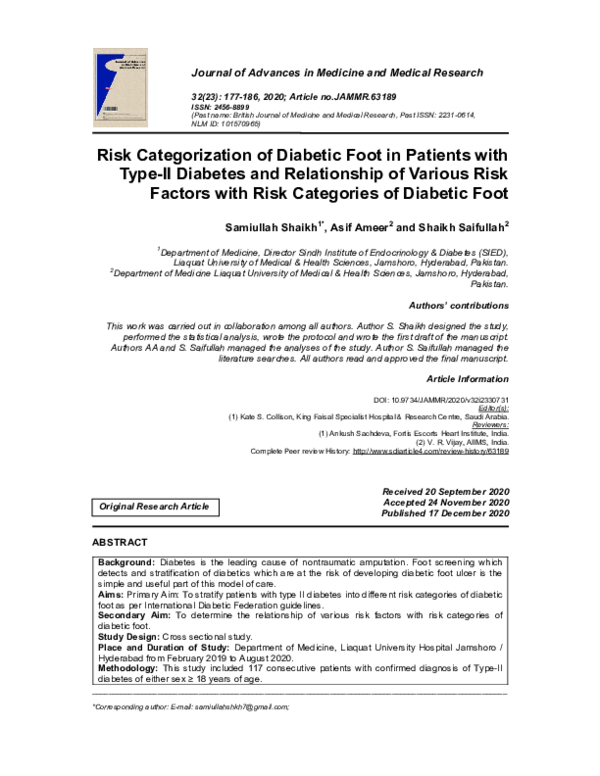 (PDF) Risk Categorization of Diabetic Foot in Patients with Type-II ...