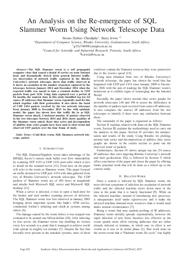 (PDF) An Analysis on the Re-emergence of SQL Slammer Worm Using Network ...