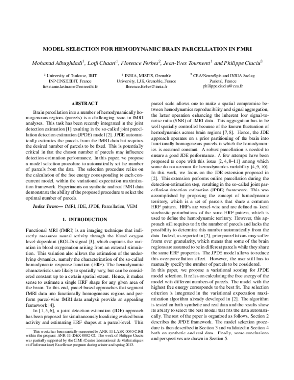 (PDF) Model selection for hemodynamic brain parcellation in FMRI