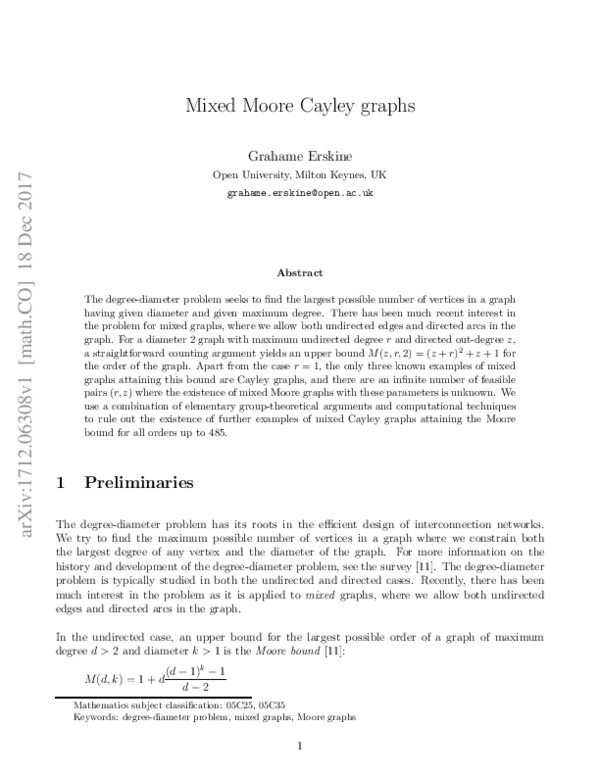 (PDF) Mixed Moore Cayley graphs