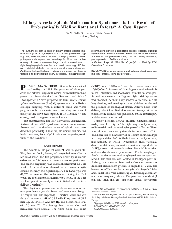 (PDF) Biliary atresia splenic malformation syndrome—Is it a result of ...
