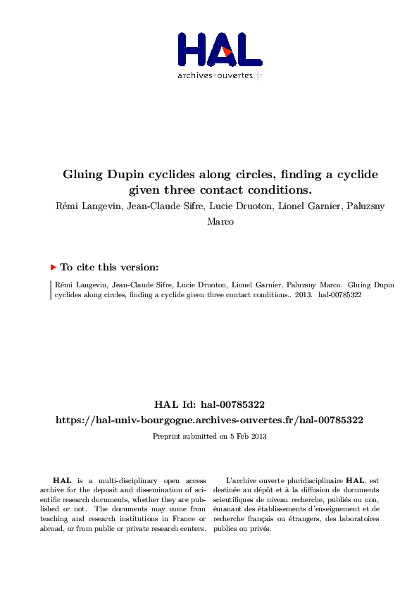 (PDF) Gluing Dupin cyclides along circles, finding a cyclide given ...