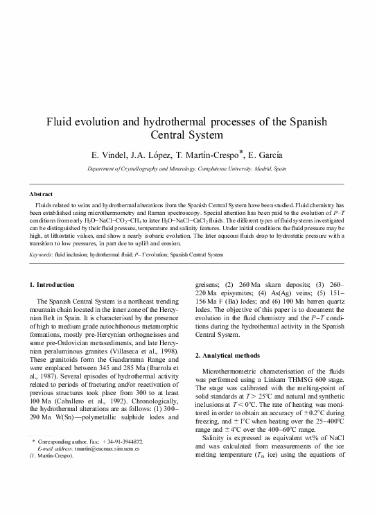 (PDF) Fluid evolution and hydrothermal processes of the Spanish Central ...