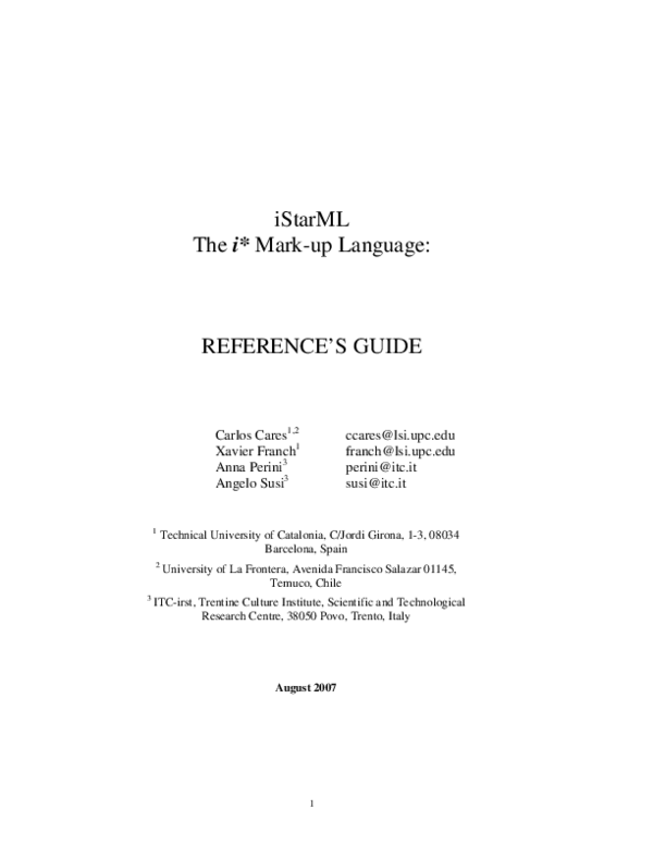 (PDF) The i * Mark-up Language : REFERENCE ’ S GUIDE