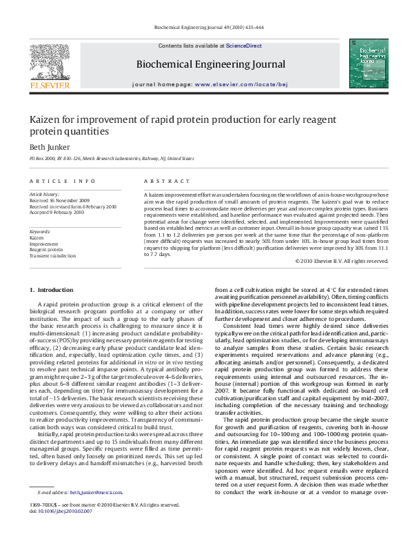 Pdf Kaizen For Improvement Of Rapid Protein Production For Early