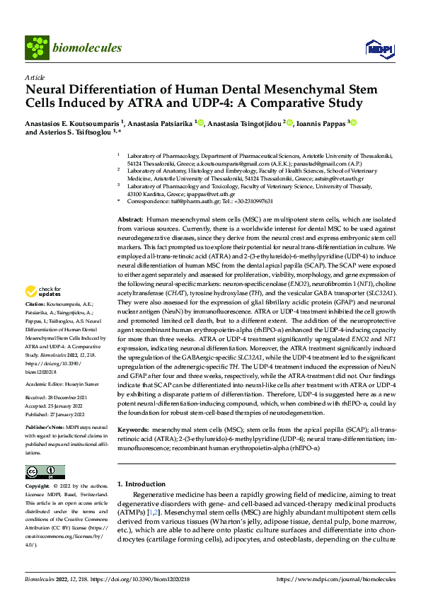 (PDF) Neural Differentiation of Human Dental Mesenchymal Stem Cells Induced by ATRA and UDP-4: A ...
