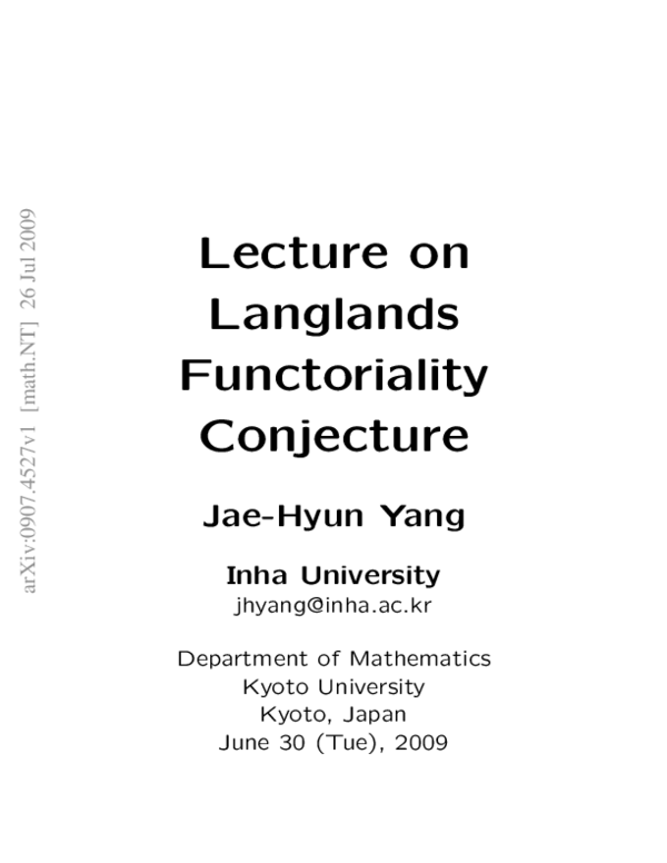 (PDF) Lecture on Langlands Functoriality Conjecture