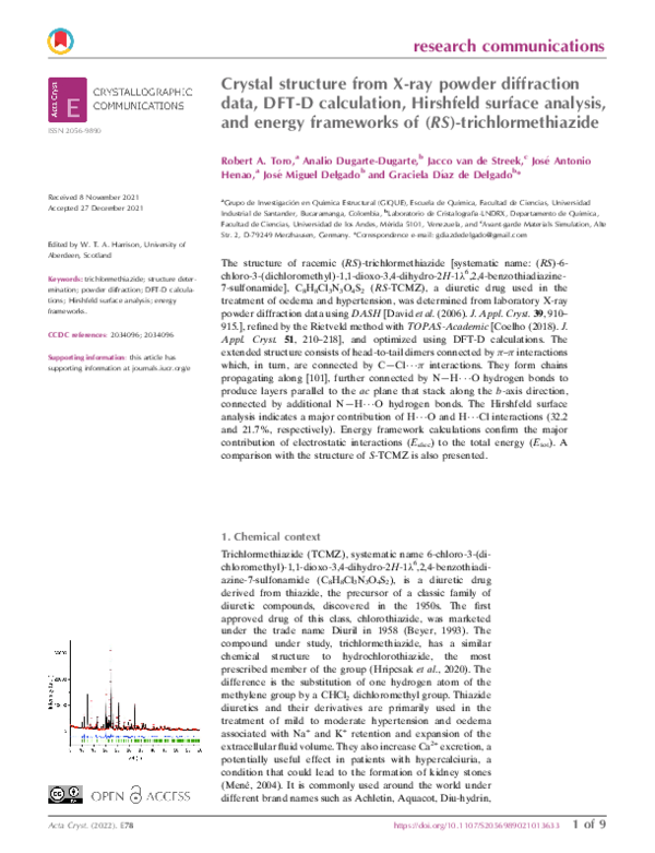 (PDF) Crystal structure from X-ray powder diffraction data, DFT-D calculation, Hirshfeld surface ...