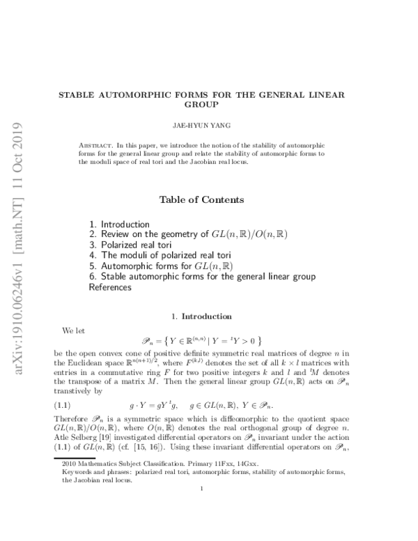 (PDF) Stable automorphic forms for the general linear group