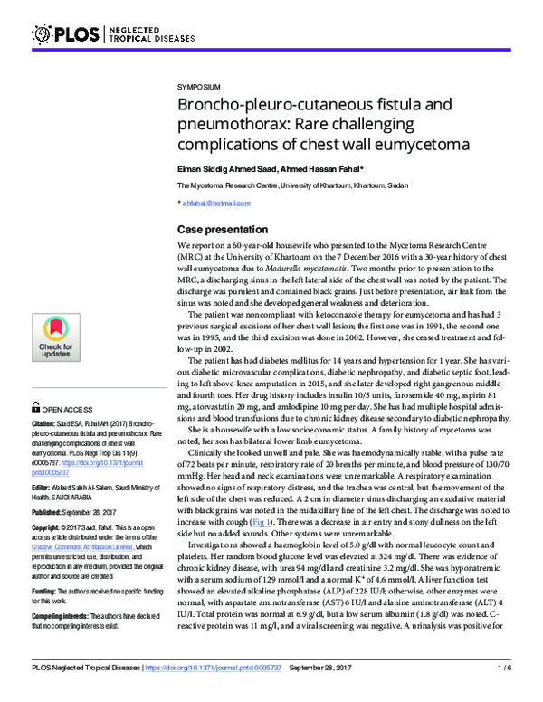(PDF) Broncho-pleuro-cutaneous fistula and pneumothorax: Rare ...