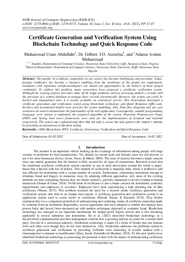Pdf Certificate Generation And Verification System Using Blockchain Technology And Quick