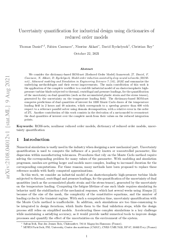 (PDF) Uncertainty quantification for industrial design using dictionaries of reduced order models