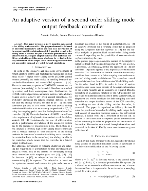 Pdf An Adaptive Version Of A Second Order Sliding Mode Output