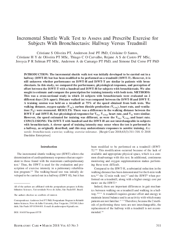 (PDF) Incremental Shuttle Walk Test to Assess and Prescribe Exercise ...