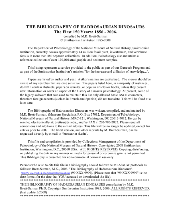 (PDF) The bibliography of Hadrosaurian dinosaurs
