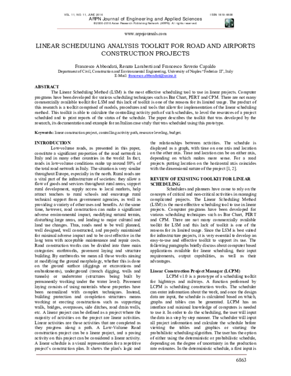 (PDF) Linear Scheduling Analysis Toolkit for Road and Airports ...