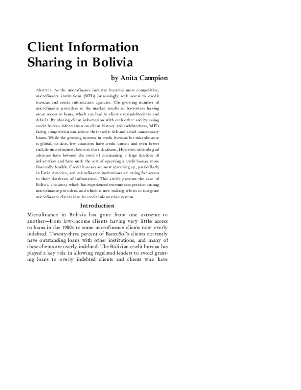 (PDF) Client Information Sharing in Bolivia