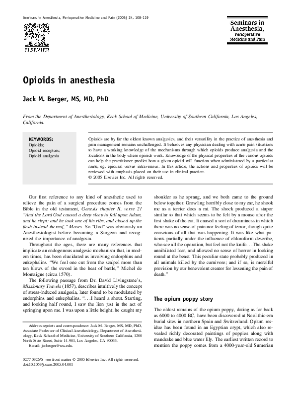 (PDF) Opioids in anesthesia