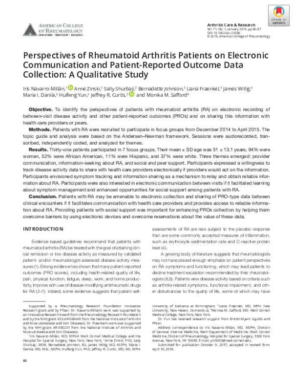 (PDF) Perspectives of Rheumatoid Arthritis Patients on Electronic Communication and Patient ...