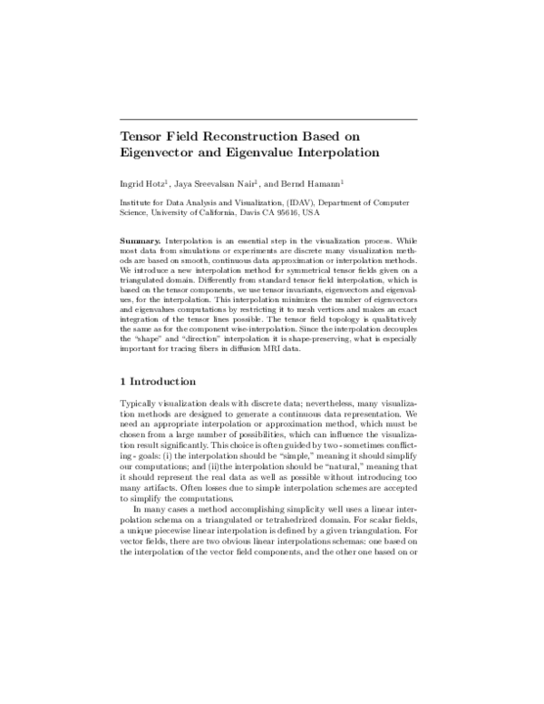 Pdf Tensor Field Reconstruction Based On Eigenvector And Eigenvalue Interpolation