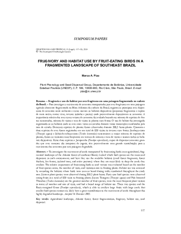 (PDF) Frugivory and habitat use by fruit-eating birds in a fragmented ...