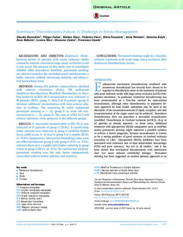 (PDF) Stentriever thrombectomy failure: a challenge in stroke management