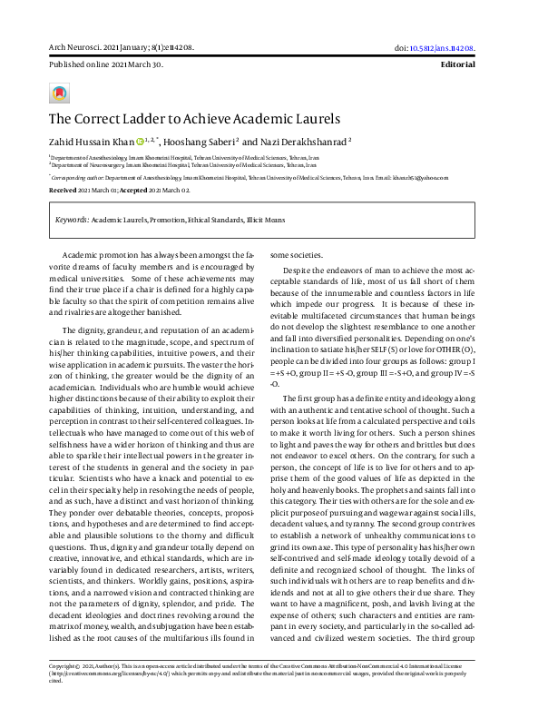 (PDF) The Correct Ladder to Achieve Academic Laurels