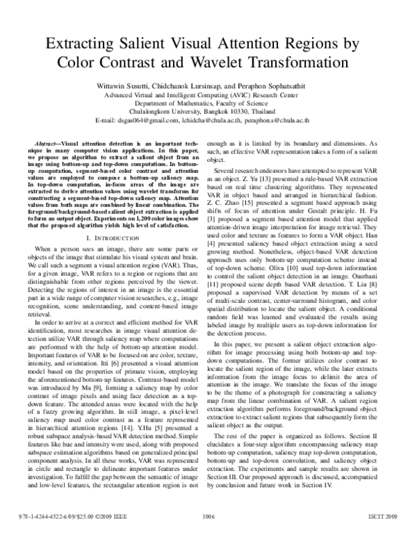 (PDF) Extracting Salient Visual Attention Regions by Color Contrast and Wavelet Transformation